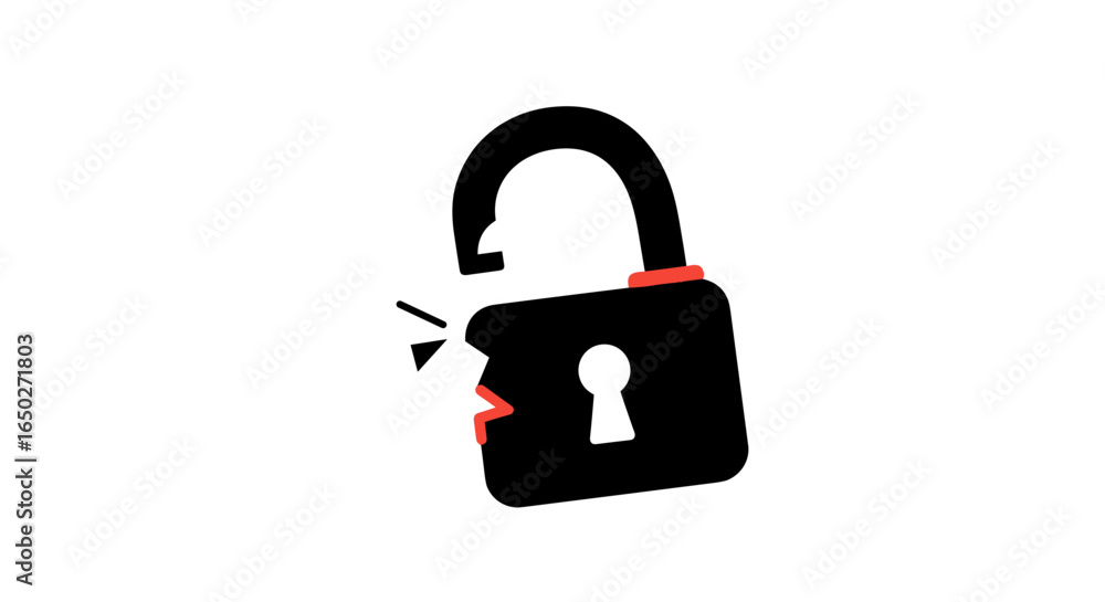 Unlock security breach concept, broken lock symbolizes data compromise ...