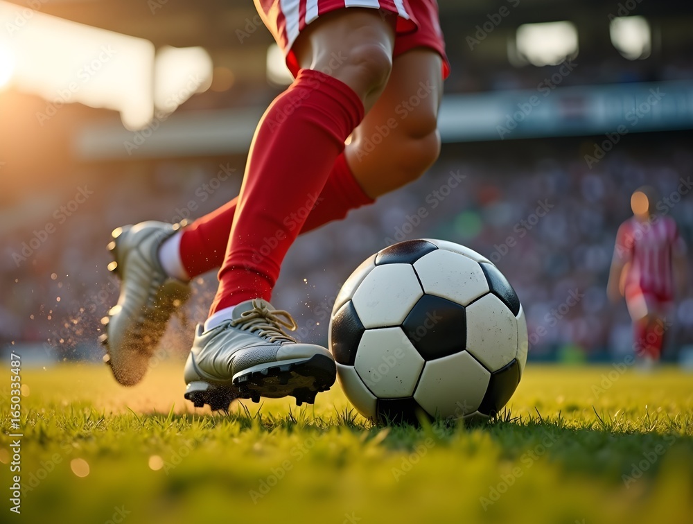 Football Player Executing Powerful Free Kick – Leg Muscles Flexing ...