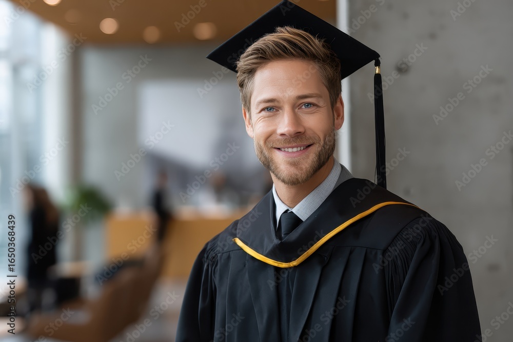 Male graduate proudly displaying diploma after completing course at a ...