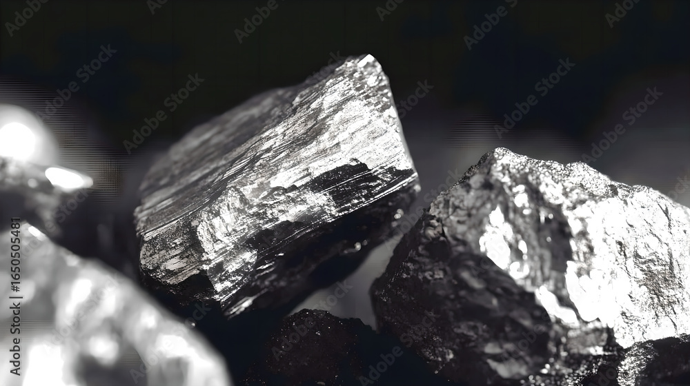 Raw nickel mineral crystals on the black shale exhibit metallic ...