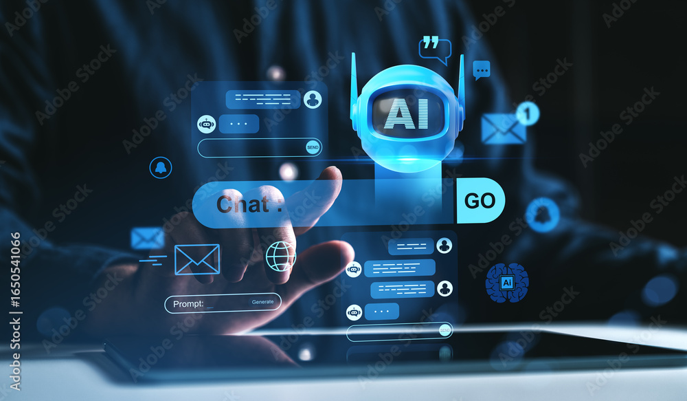 Futuristic chatbot interface with AI technology concept visualized on ...