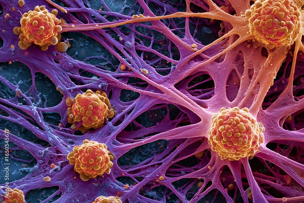 Human nerve tissue under microscope, showing neuron cell bodies and ...