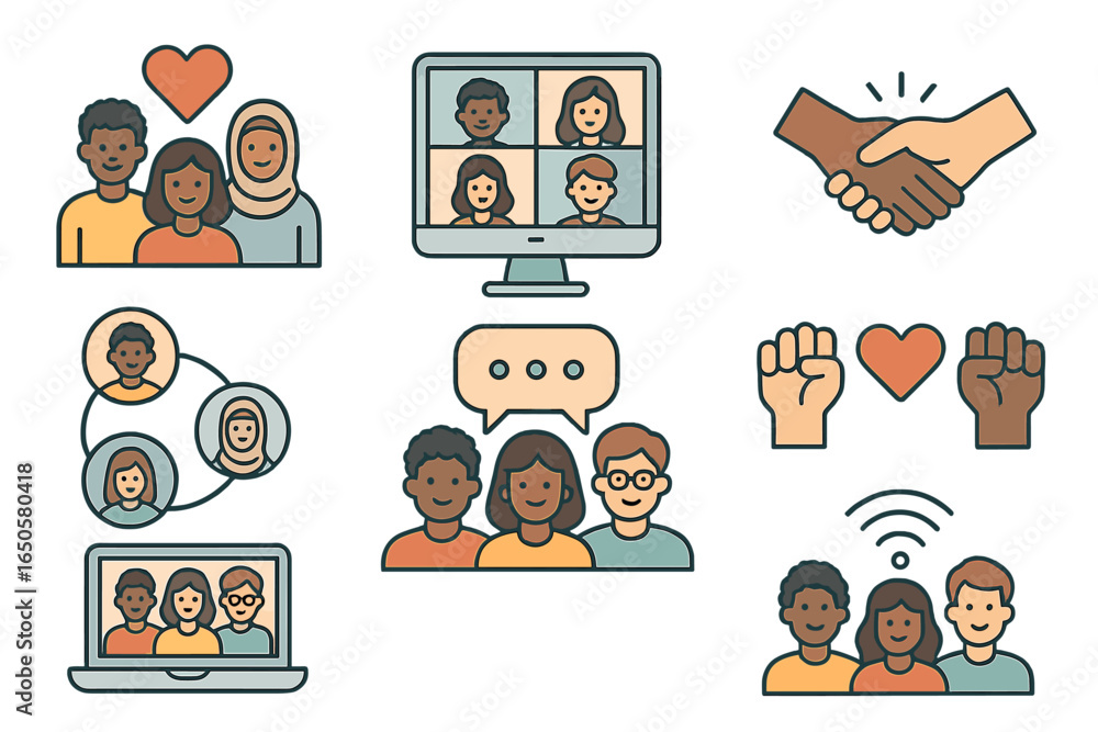 Stock-Vektorgrafik „Diverse community and inclusion icon set. Vector ...