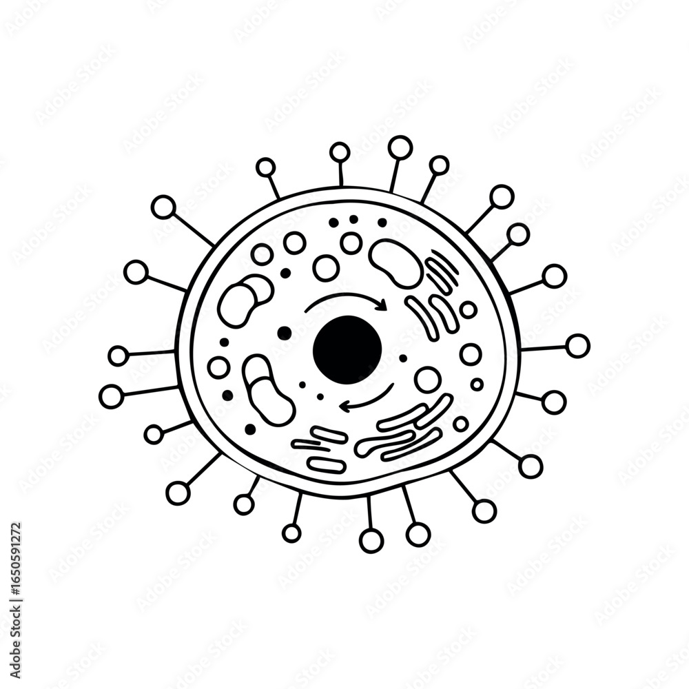 Vector de Stock Detailed black and white diagram of a bacterial cell ...