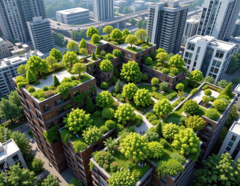 visualize a modern metropolis with rooftop gardens vertical forests ...