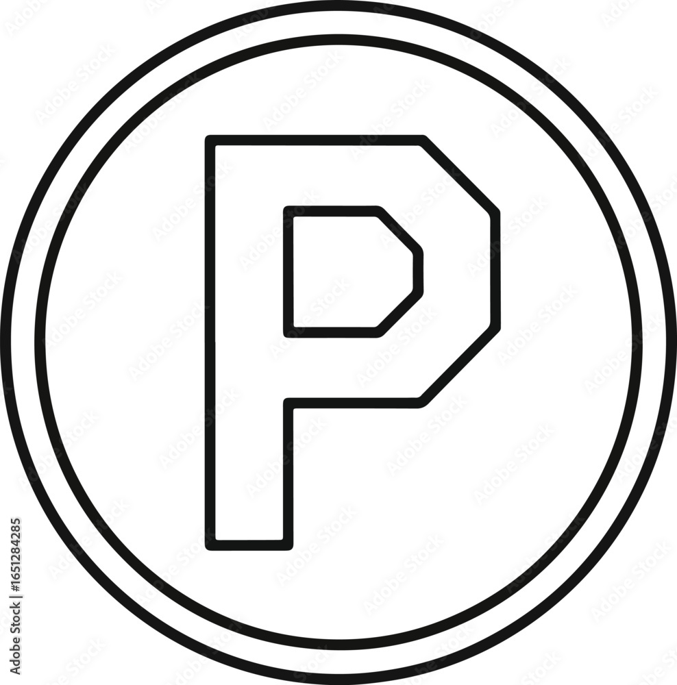 Parking sign with the letter P in a circle, black and white. Stock ...