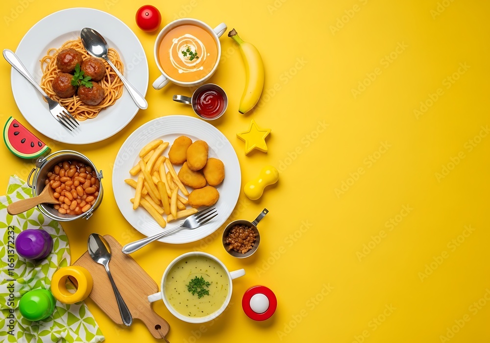 Kids’ Meal with Spaghetti and Meatballs, Chicken Nuggets with French ...