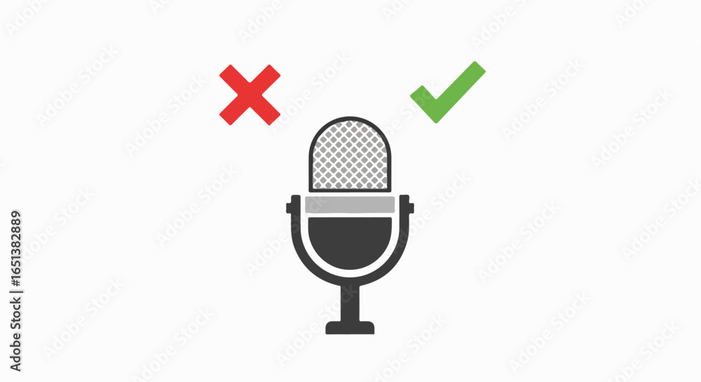 Vintage Microphone with Red Cross and Green Checkmark Symbols. Stock ...