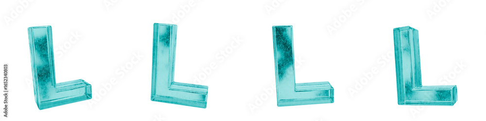 Illustration Stock Set of 4 3D blue frosted ice glass of letter l ...