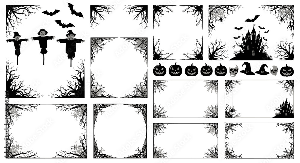 Stock-Vektorgrafik „Spooky Halloween borders and elements feature ...