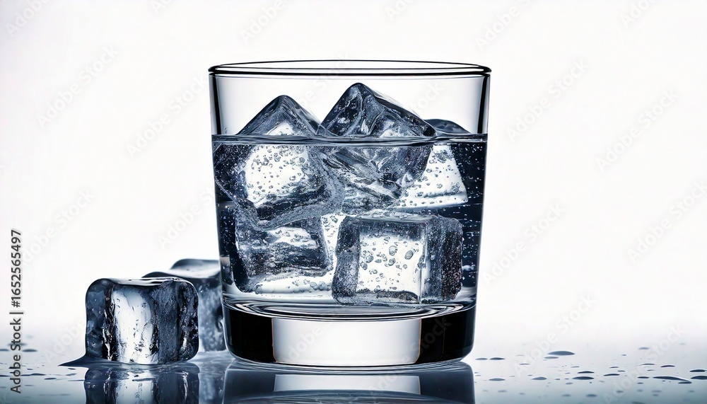 Water, ice, glass, refreshment, hydration: A clear glass filled with ...