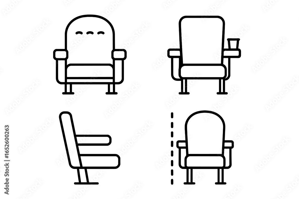 Cinema Seating Icons Set of 4, Outline Vector Illustration of Vintage ...