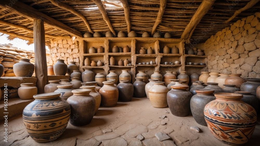 Ancient jars stored in a Berber granary setting Stock Photo | Adobe Stock