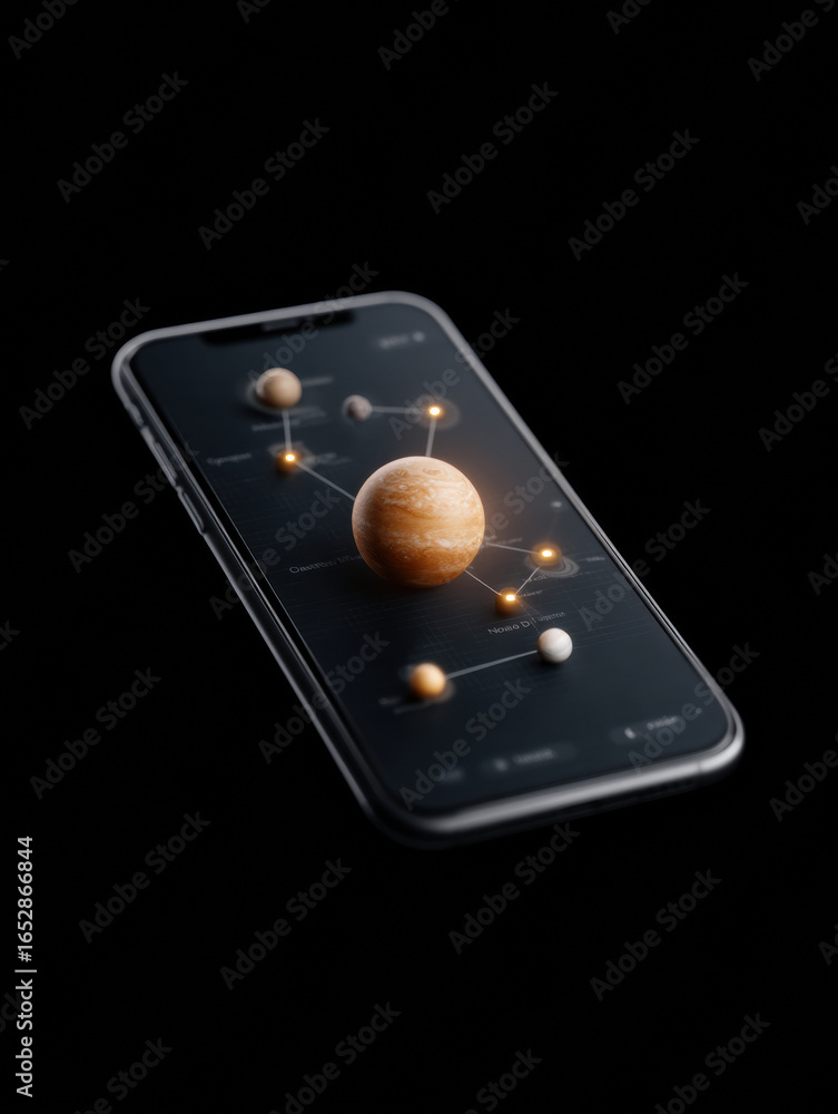 smartphone displaying a 3D model of the solar system, featuring planets ...