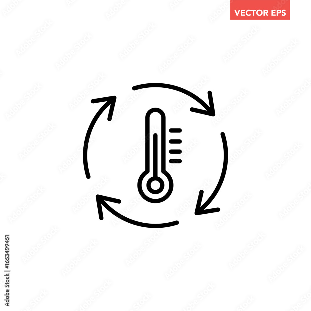Black single temperature regulation line icon, simple round thermometer ...