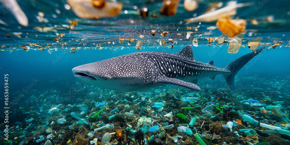 ภาพประกอบ Stock Mitigating ocean pollution whale shark encounter in ...