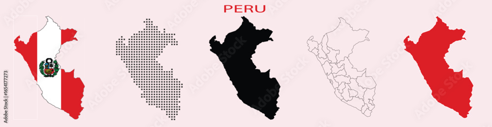 Image vectorielle Stock Peru map set, Peru map in different design ...
