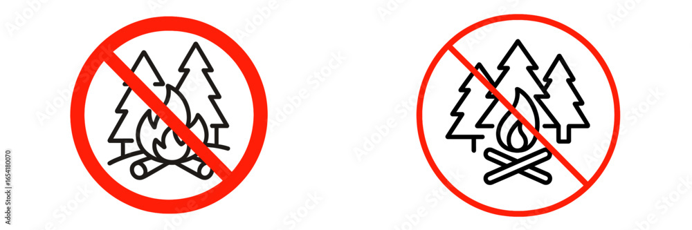 Signs indicating fire prohibition in a forest area to ensure safety and ...