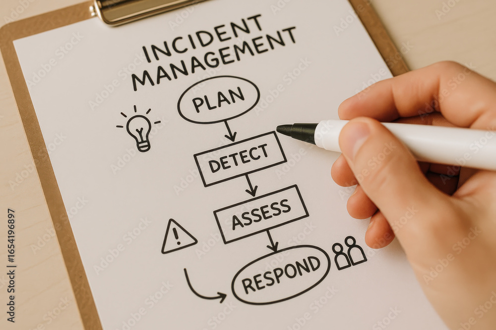 Incident management plan flowchart with hand drawing and marker on ...