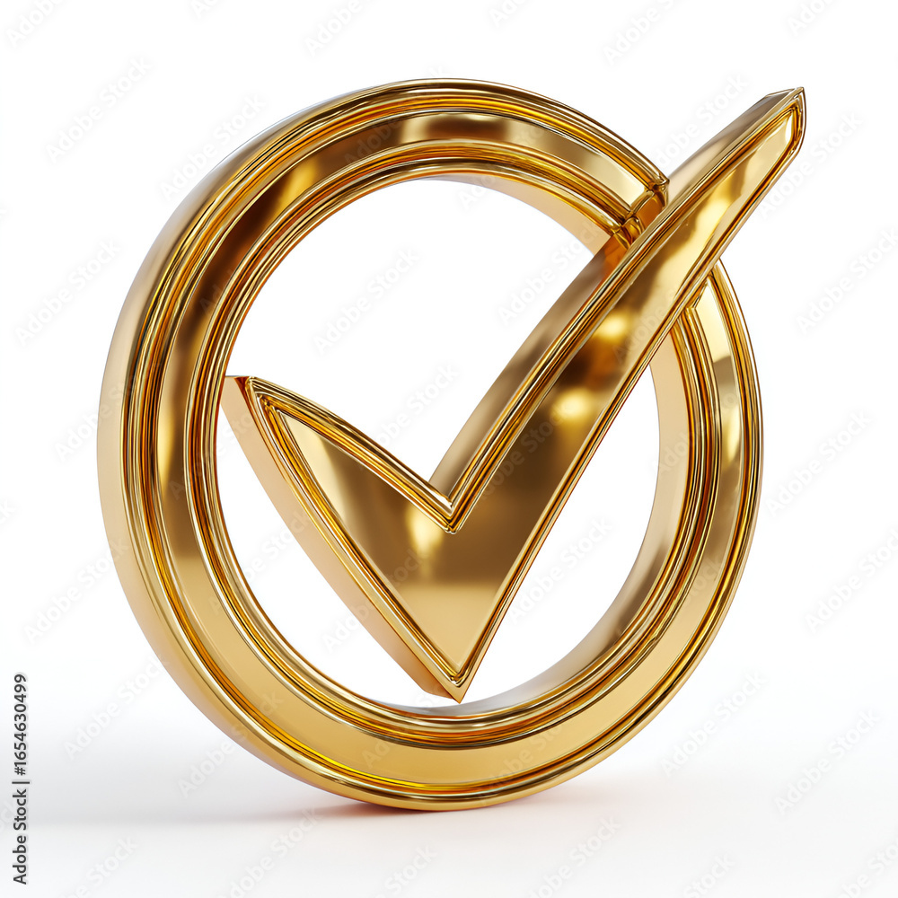 Gold check mark in a circle a symbol of approval success and completion ...