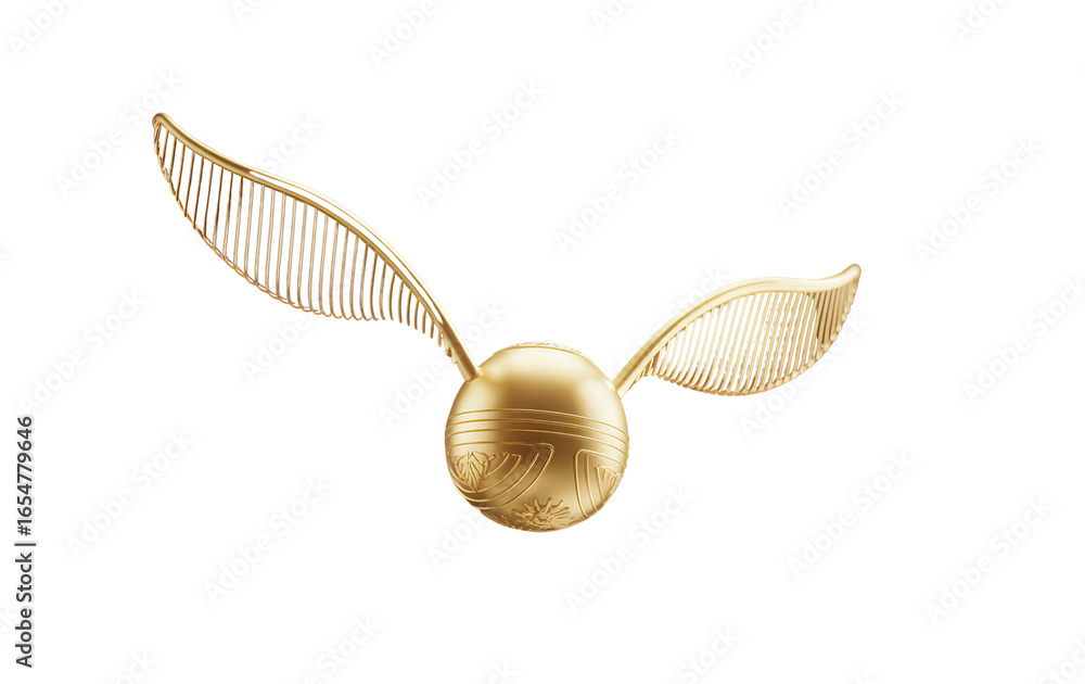 Levitating Golden Snitch with Soft Glow, Angled Perspective, Isolated ...