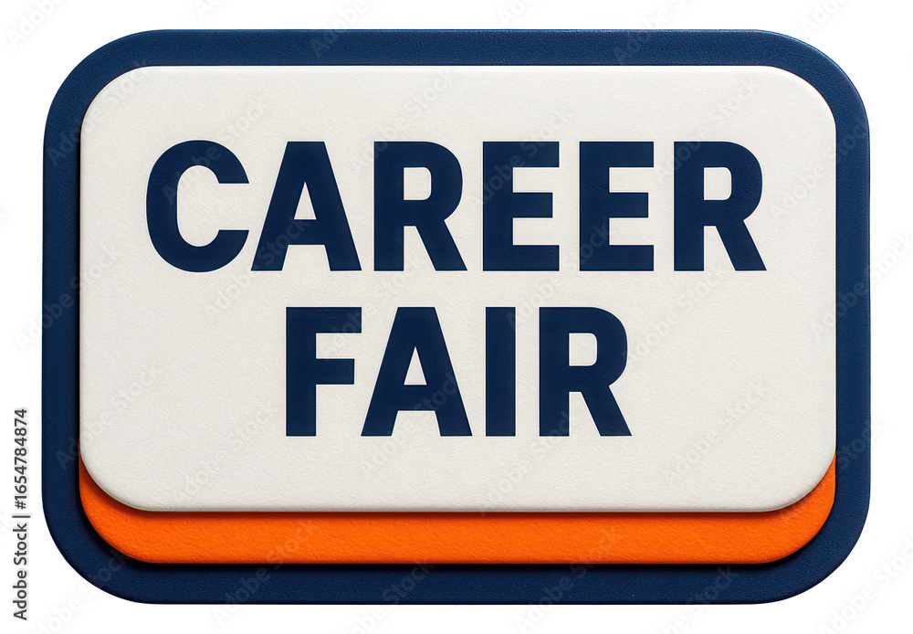 Rectangular tag sticker with CAREER FAIR text in bold navy, promotional ...