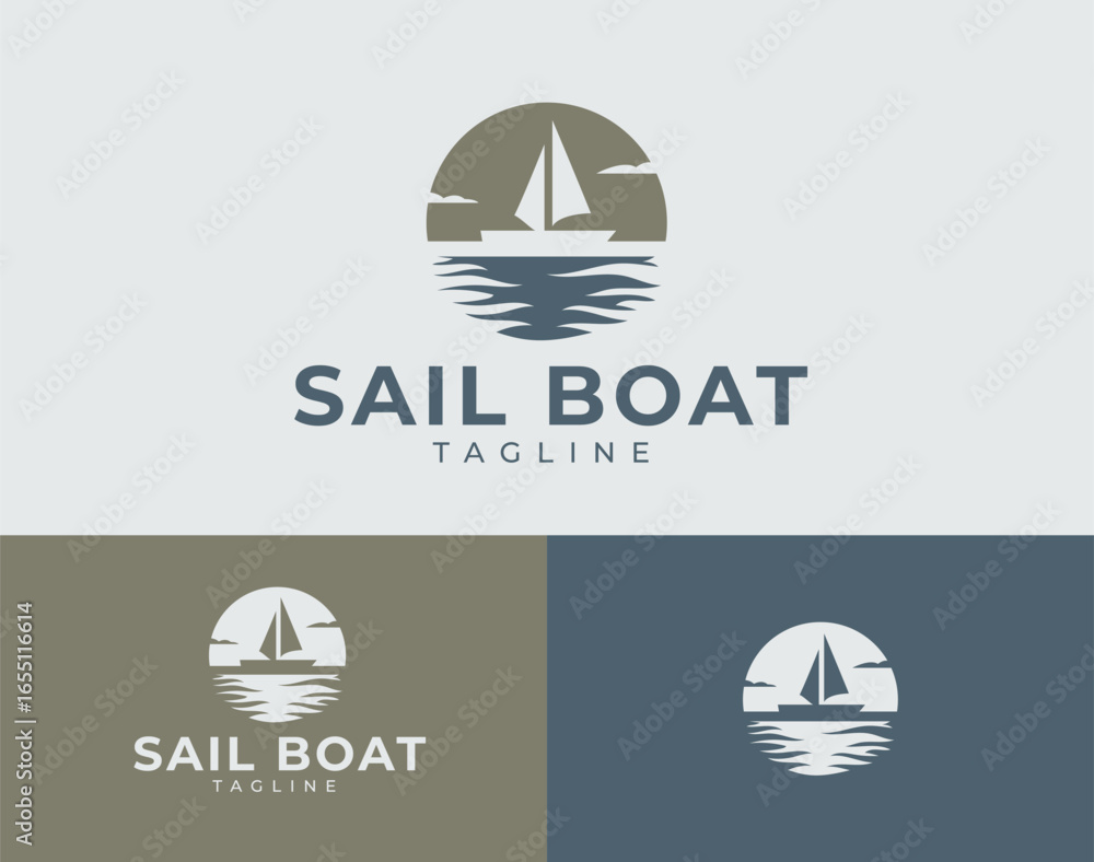 Sail Boat Logo Design. Nautical Vessel With Waves In Clean Minimal ...