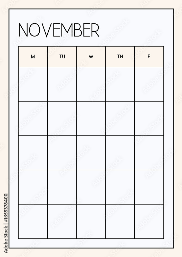 Blank november calendar grid for planning and organization Stock ...