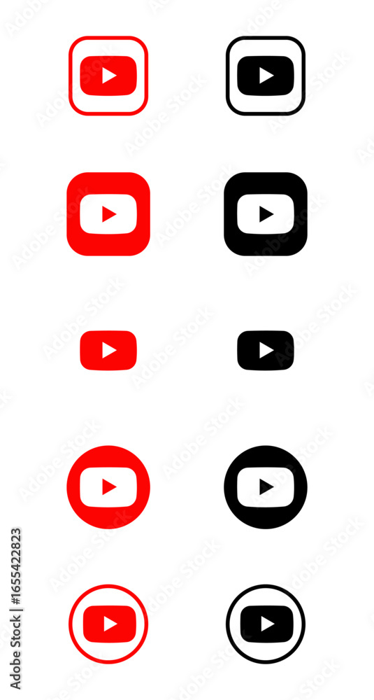 Vertical set of YouTube outline icons 2025 in ellipse line style for ...