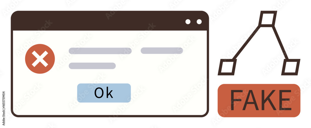 Error prompt with crossed circle, Ok button, and fake warning label ...