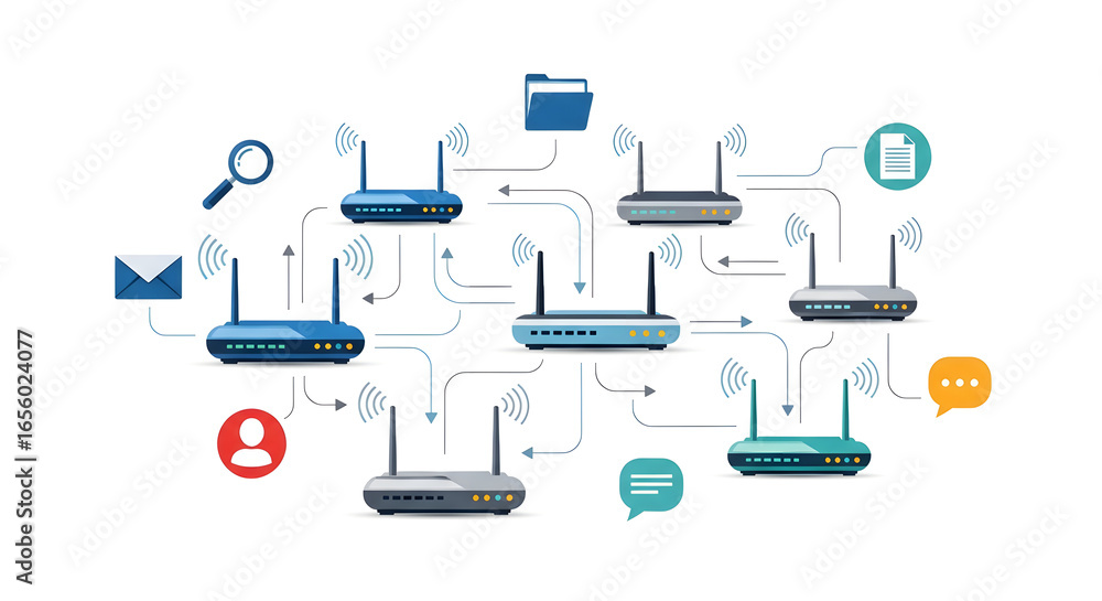 Modern digital communication network illustration showcasing multiple ...