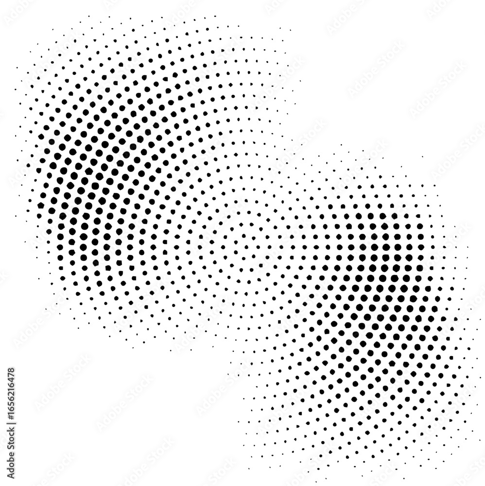 Black halftone pattern forming two curved shapes with varying dot sizes ...