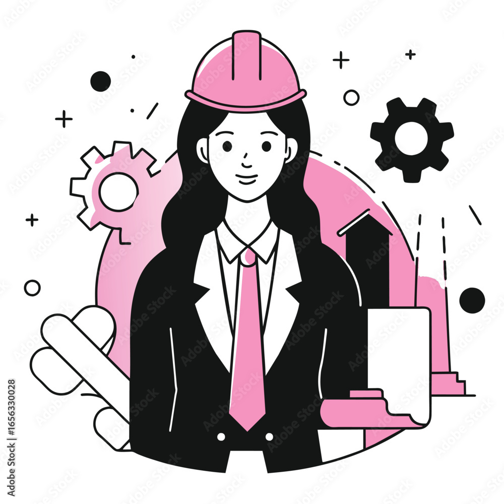 Female engineer in business attire standing confidently with ...
