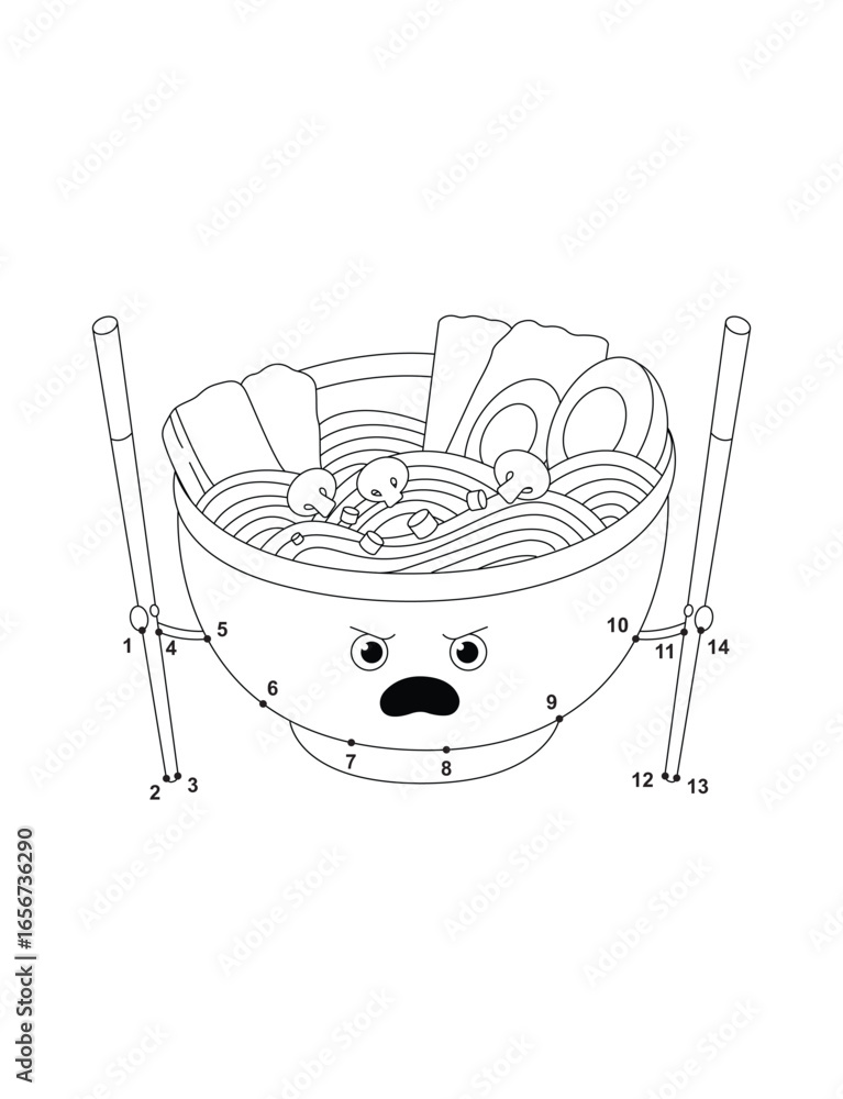 Cute Cartoon Noodles Connect the Dots Coloring Page for Kids – Fun ...