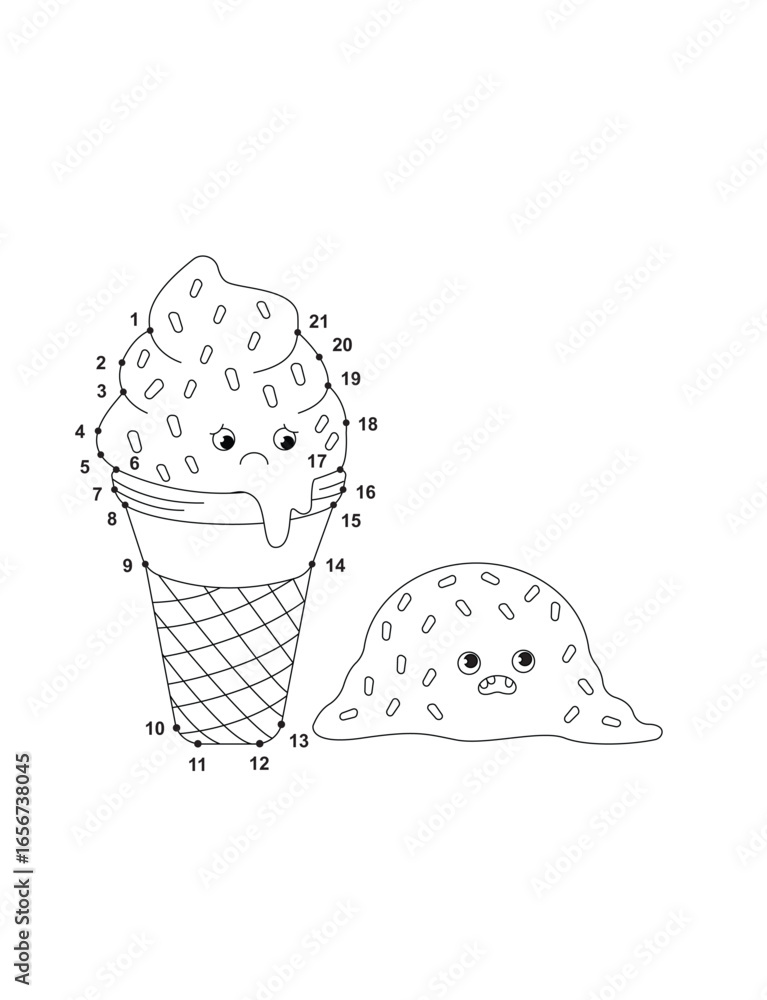 Cute Cartoon Ice Cream Connect the Dots Coloring Page for Kids – Fun ...