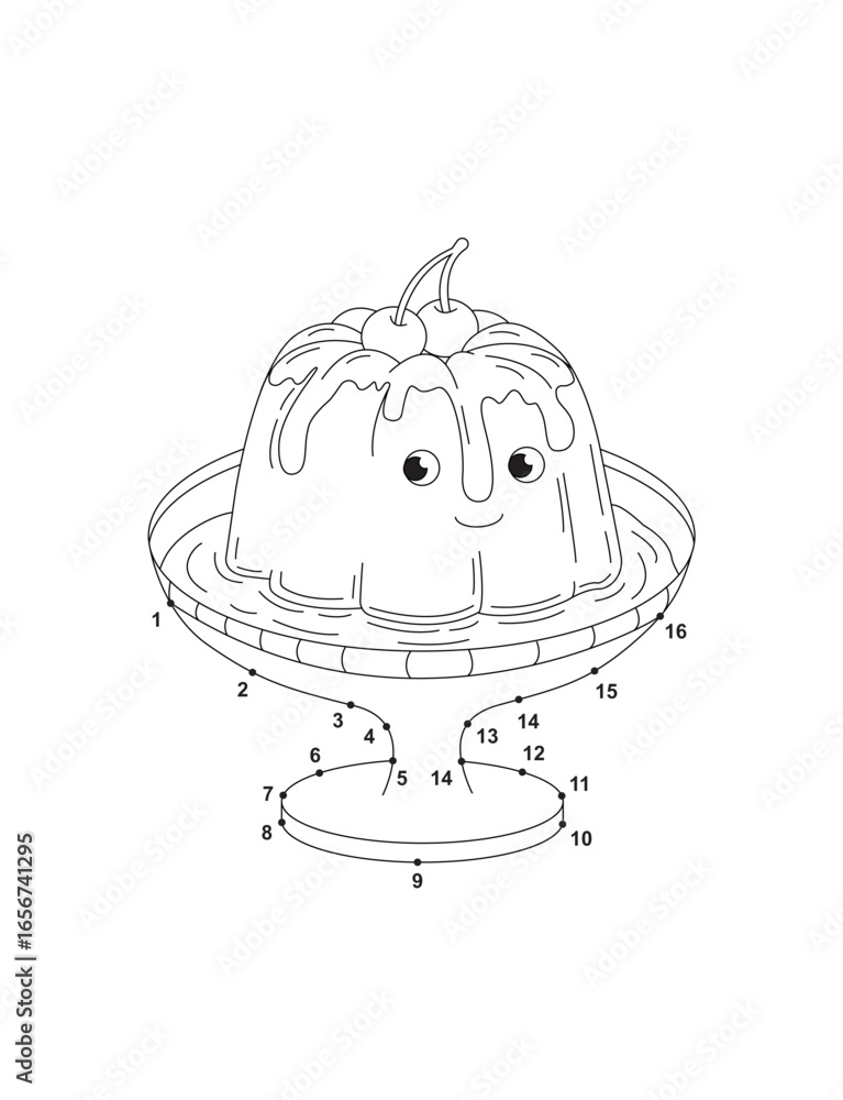 Vector de Stock Cute Cartoon Pudding Connect the Dots Coloring Page for ...