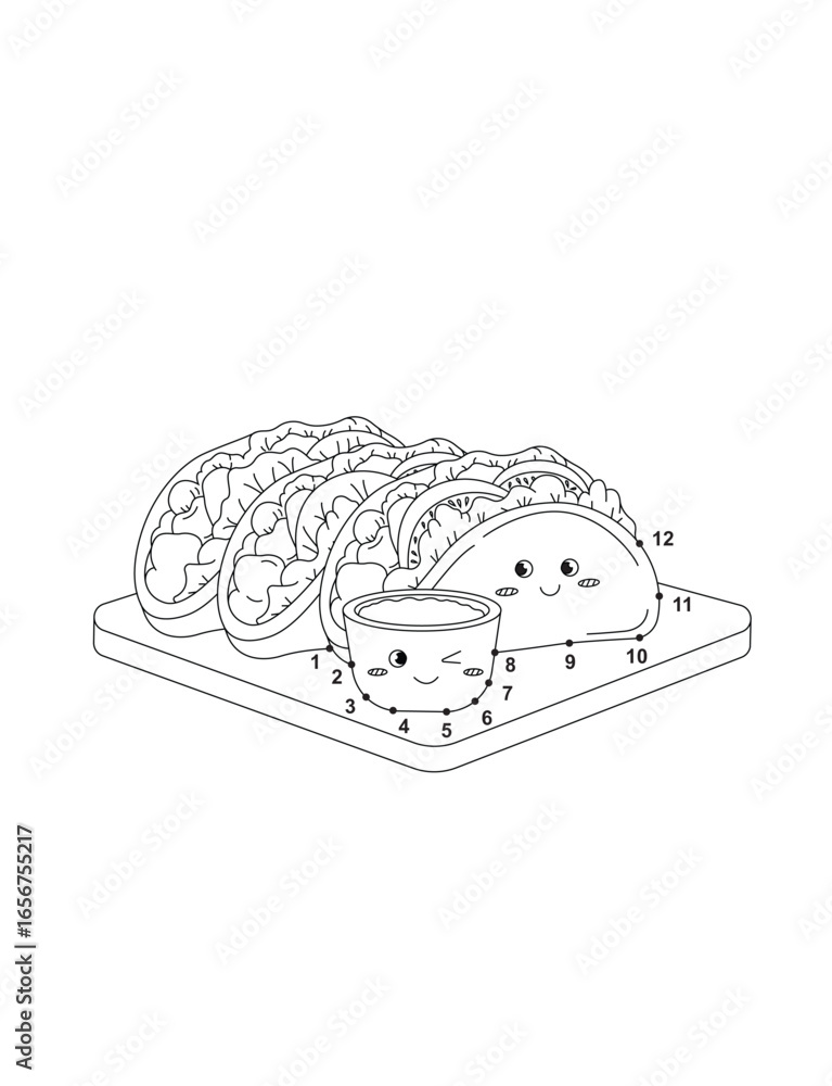 Cute Cartoon Tacos Slice Connect the Dots Coloring Page for Kids – Fun ...