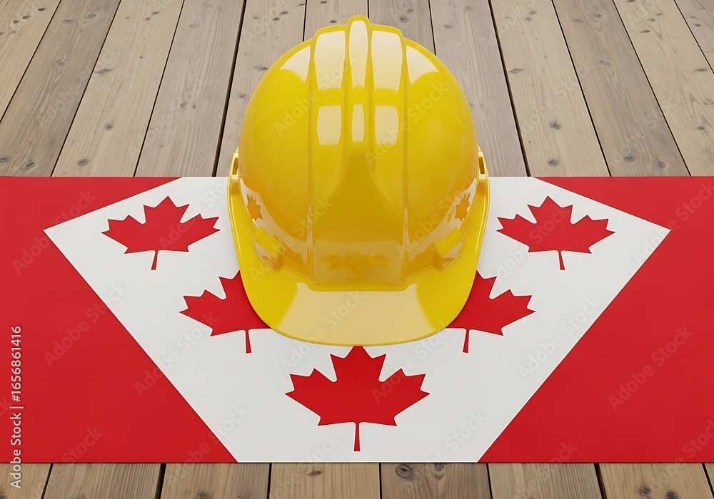 Canadian Construction Industry Hard Hat on Canadian Flag Symbolizing ...