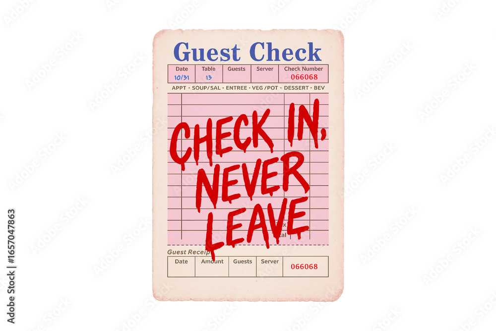 Check In Never Leave Haunted House Style Guest Check Halloween ...
