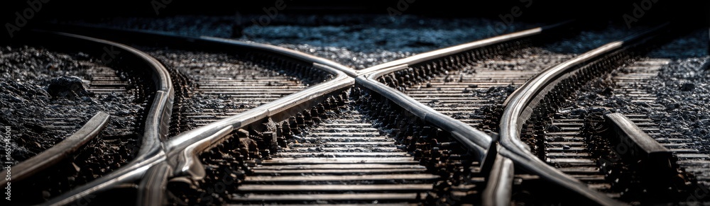 Railroad tracks diverging at a crossroads Stock Photo | Adobe Stock