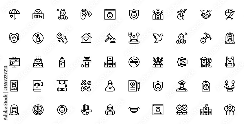 Children protection icon set. Vector illustration. Includes symbols for ...