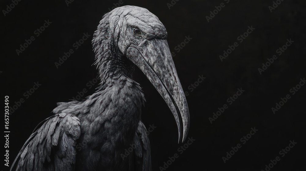 Shoebill Stork, its massive bill appearing as carved from ancient, dark ...