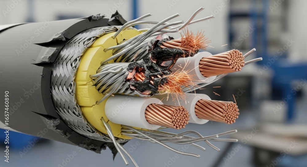 Anatomy of a Power Failure: Severed Industrial Cable with Arcing Copper ...