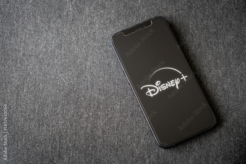 Disney+ app logo sign on smartphone screen. Disney Plus online ...