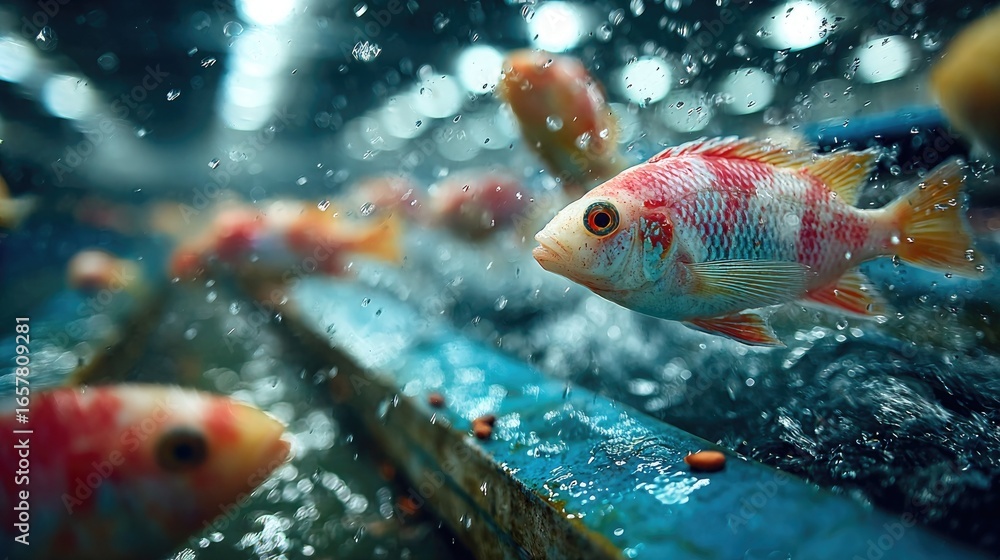 Automated fish feeding system dispensing food based on schedules or ...