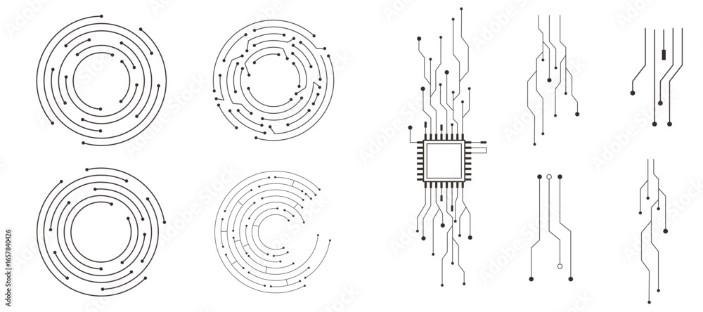 Set Circuit board circle line dots connection. Motherboard electronic ...
