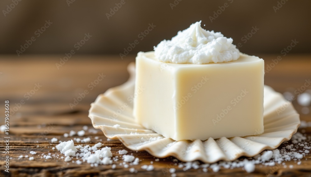 Stock-Foto „create a photo of white handmade soap with foam on a ...