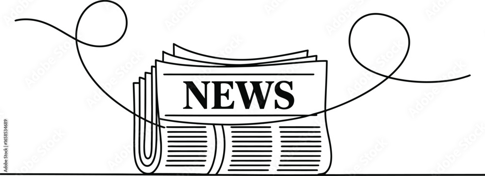 Continuous line drawing of a newspaper with the word news on the front ...