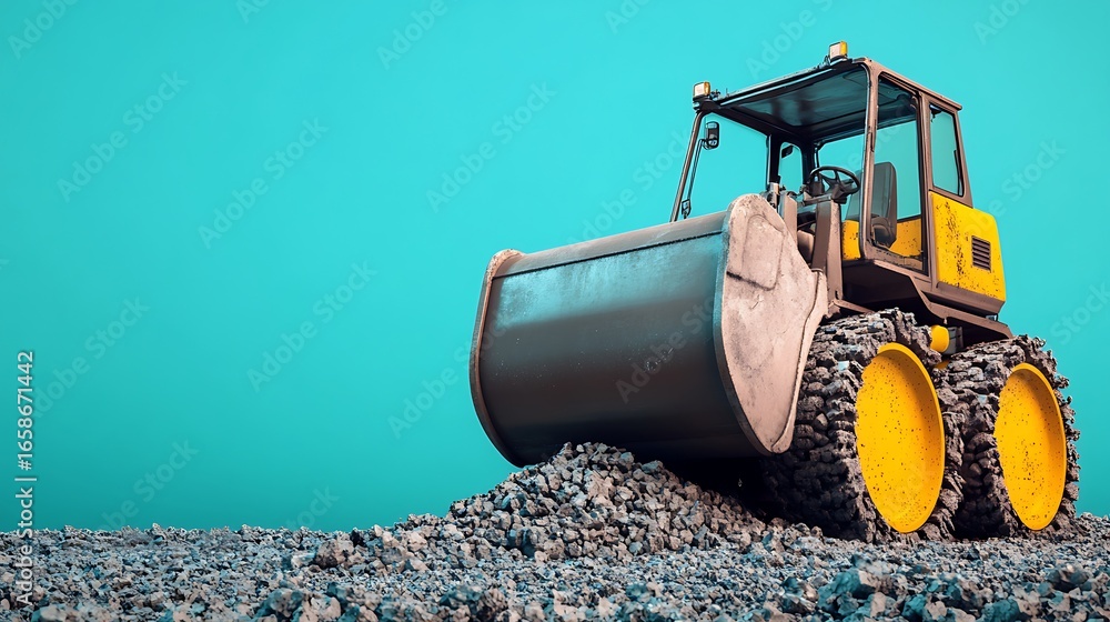 Yellow loader construction vehicle on rocks heavy equipment industrial ...