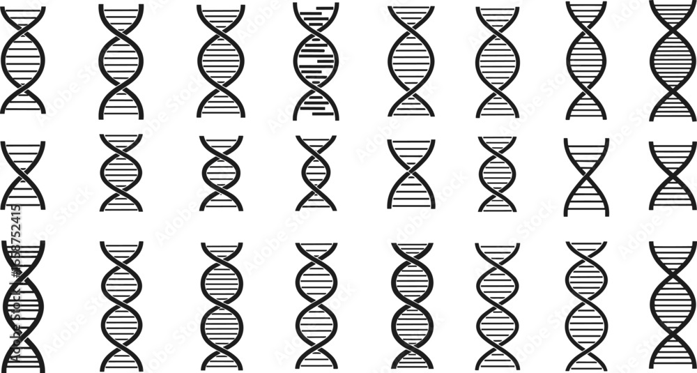 DNA silhouette vector set, double helix icons, black PNG clipart ...